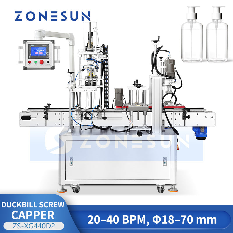 ZONESUN ZS-XG440D2 Servo Duckbill Pump Spray Cap Capping Machine ...